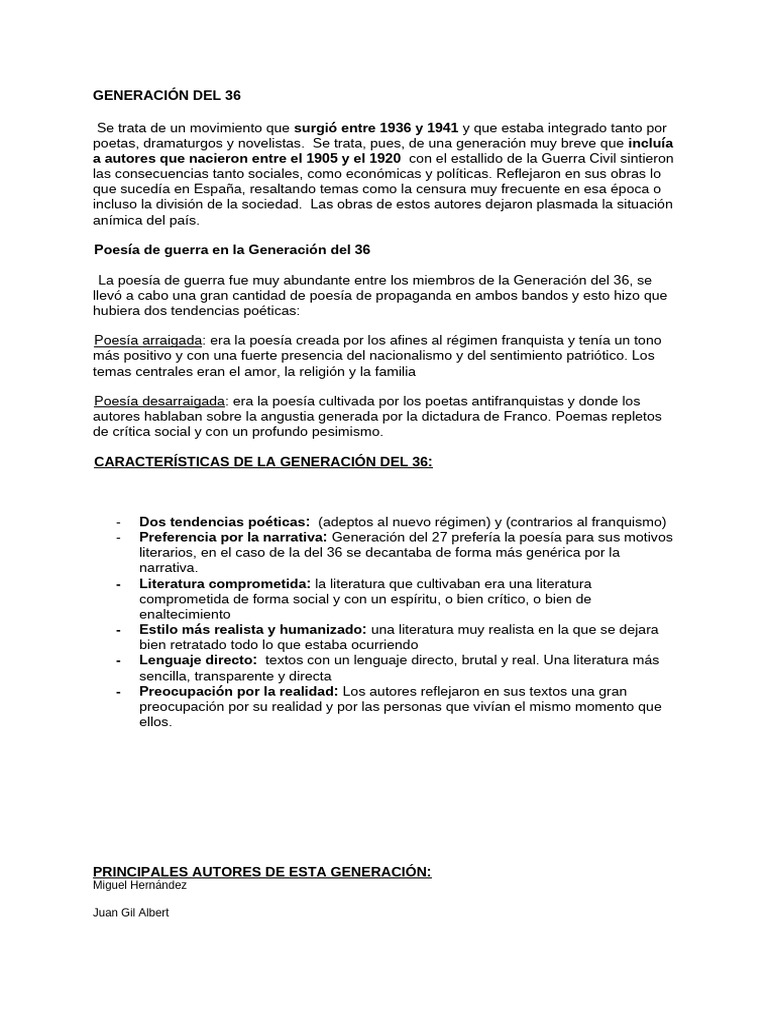 Generación Del 36 Castellano + Lorca | PDF | Federico García Lorca ...