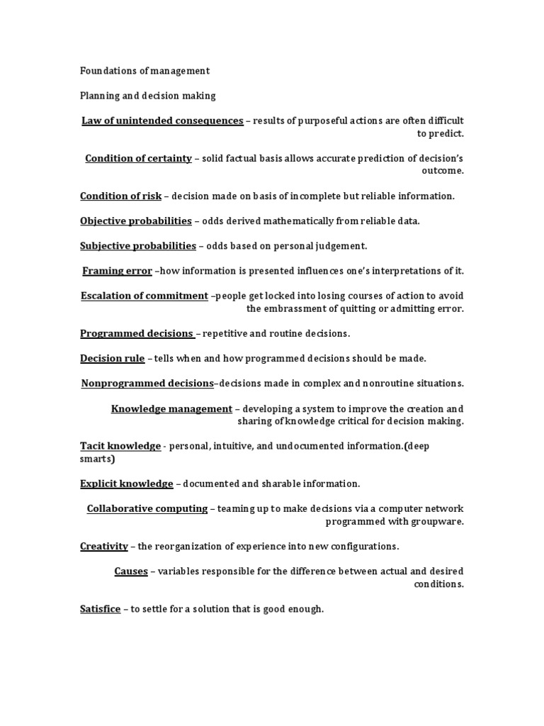 Foundations of Management Planning and Decision Making | PDF