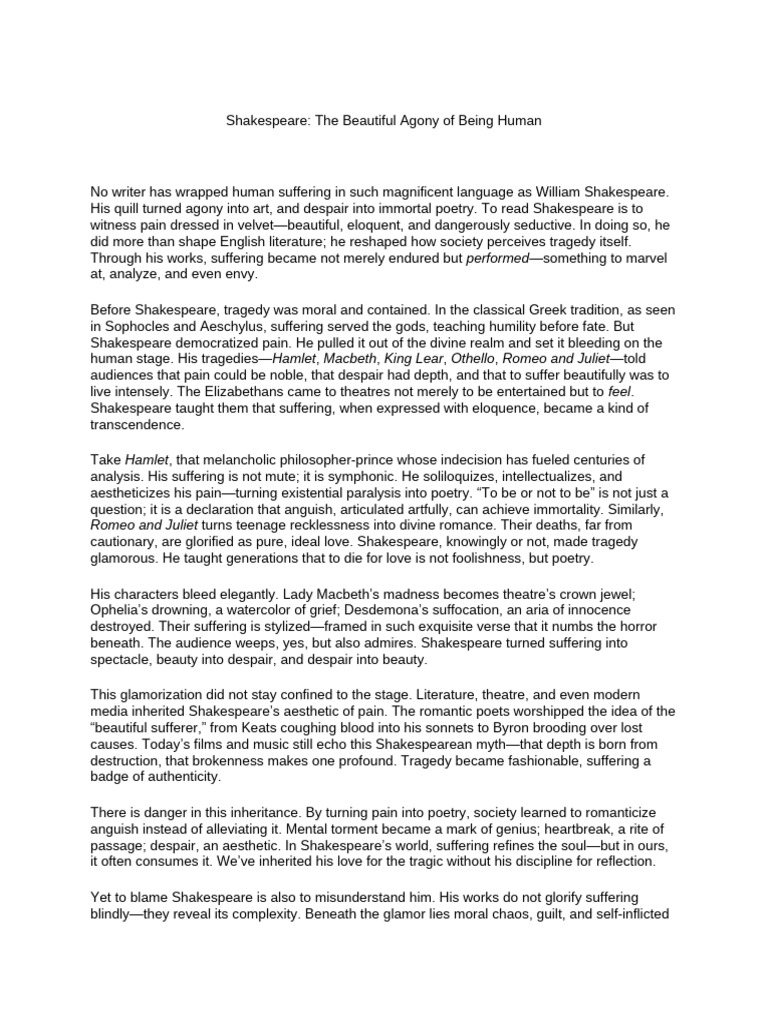 Shakespeare - The Beautiful Agony of Being Human | PDF | William ...