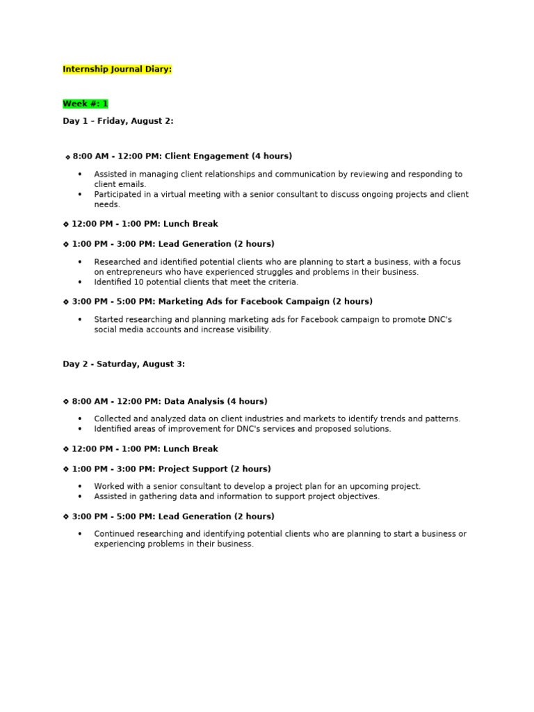 Internship Journal Diary | PDF | Data Analysis | Facebook