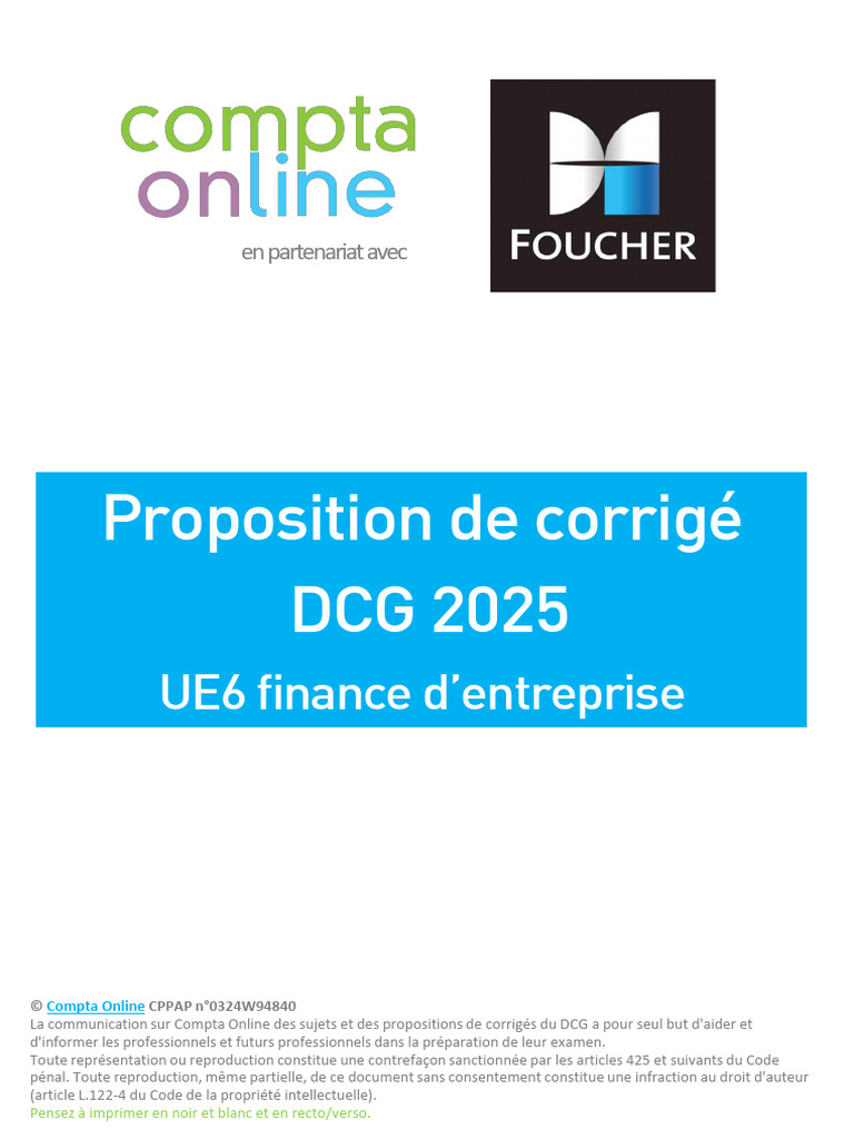 Corrigé DCG 2023 : UE6 Finance | PDF