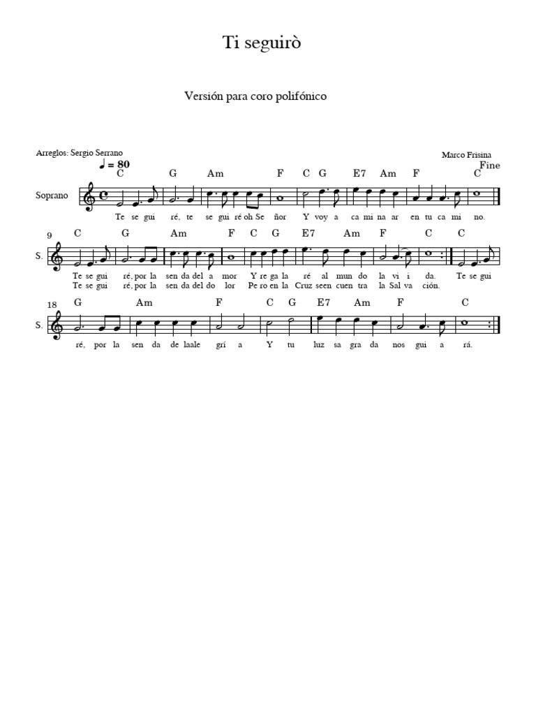 Partitura "Te seguiré" de Frisina | PDF