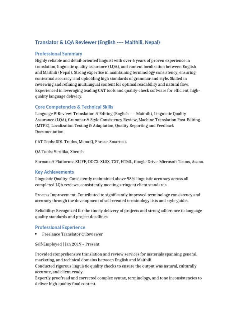 Hoani Tai English Maithili CV | PDF | Translations | Linguistics