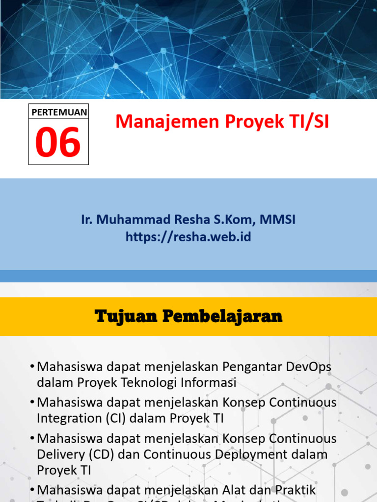 MPTSI-Pertemuan-06-Kualitas Proyek TI Penerapan DevOps Dan CI-CD | PDF