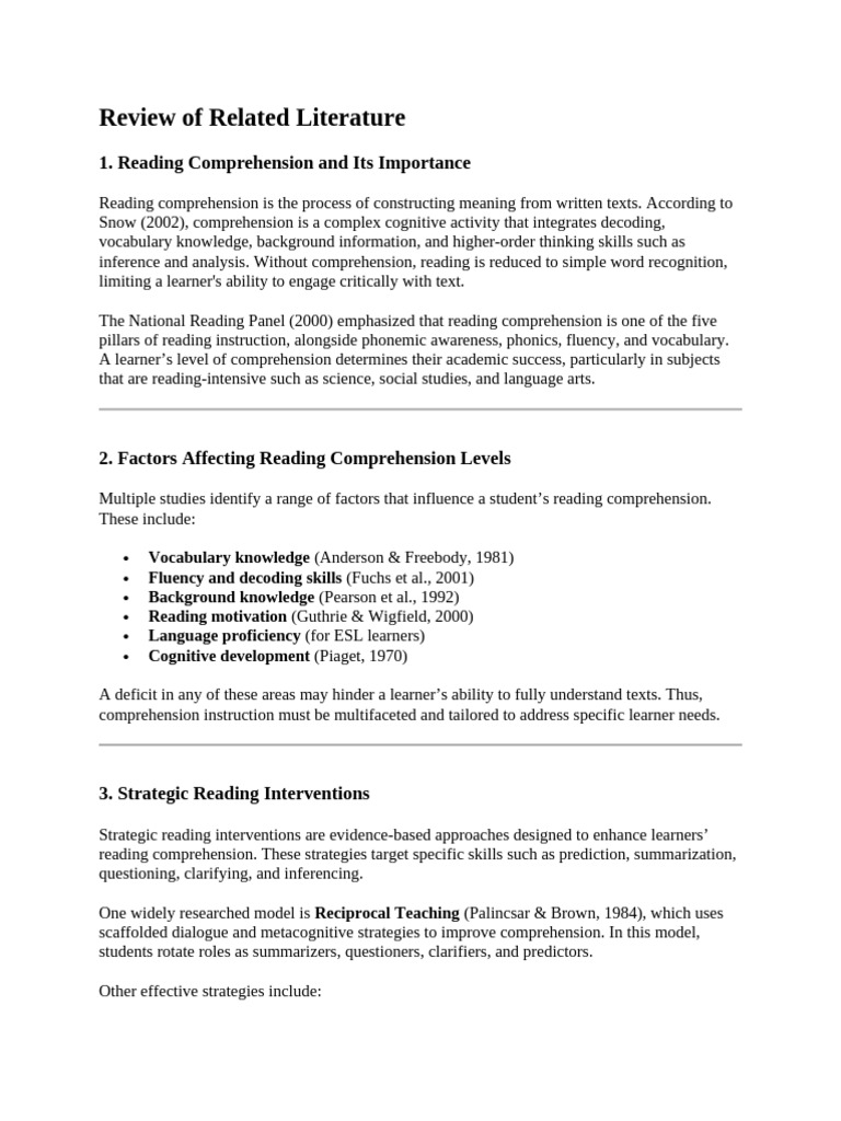 Review of Related Literatur #1 | PDF | Reading Comprehension ...