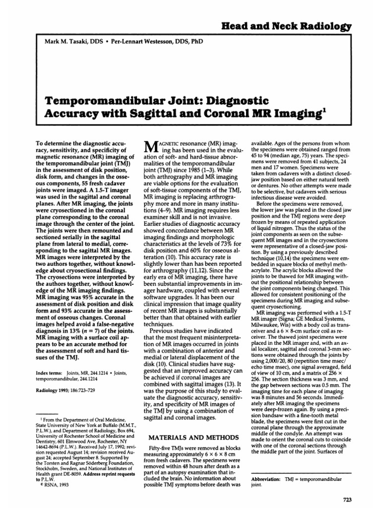 Temporomandibular Joint. Diagnostic Accuracy With Sagittal and Coronal ...