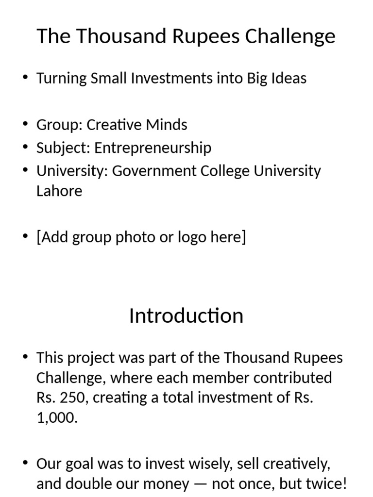 Thousand Rupees Challenge Success Story | PDF | Business Economics ...