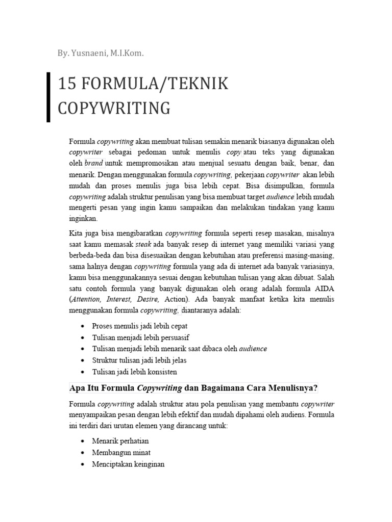 15 Formula Copywriting Efektif | PDF