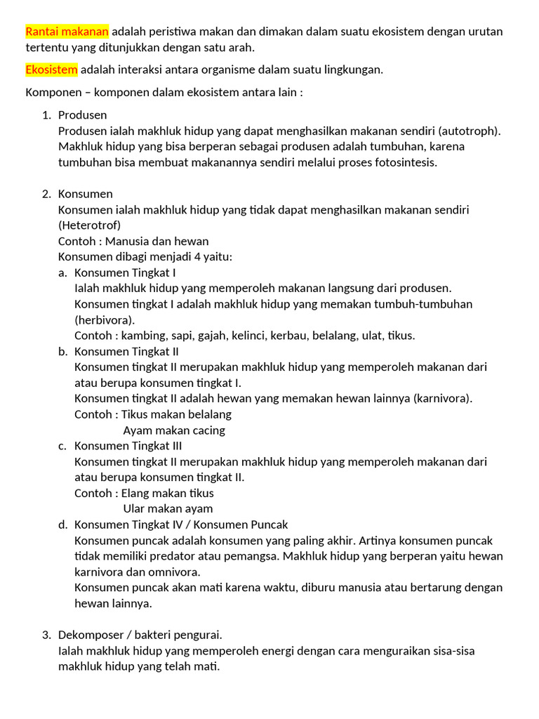Rantai Makanan dalam Ekosistem | PDF