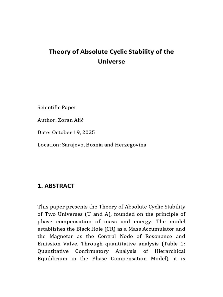 Absolute Cyclic Stability Theory of Universes | PDF | Universe | Physics