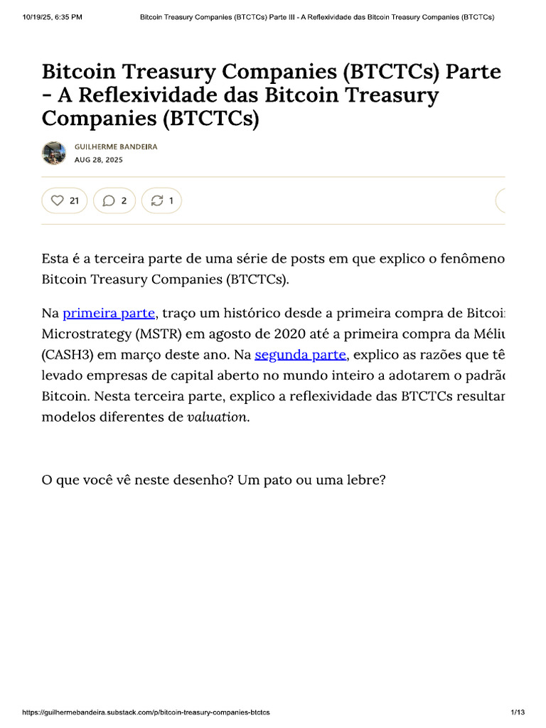 Bitcoin Treasury Companies (BTCTCS) Parte III - A Reflexividade Das ...