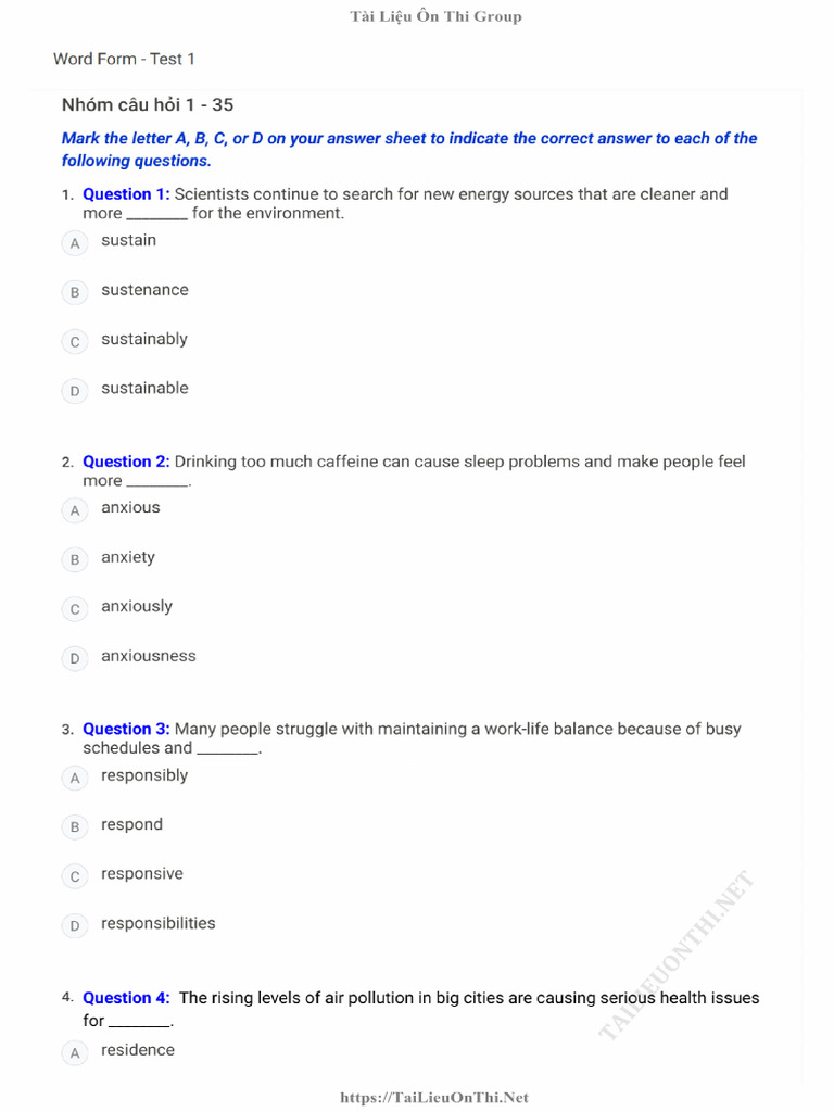 Word Form - Test 1 | PDF