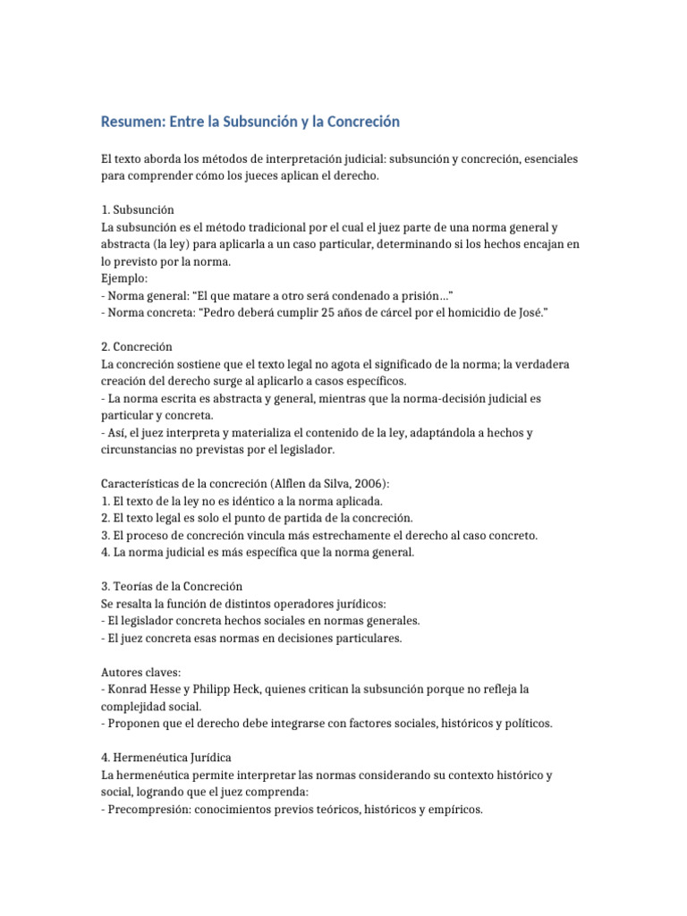 Métodos de Interpretación Judicial: Subsunción y Concreción | PDF ...