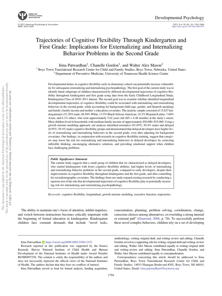 Trajectories of Cognitive Flexibility Through K-1st - Predicting Second ...