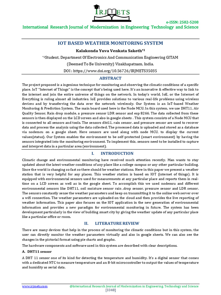IoT Weather Monitoring System Overview | PDF | Internet Of Things | Arduino