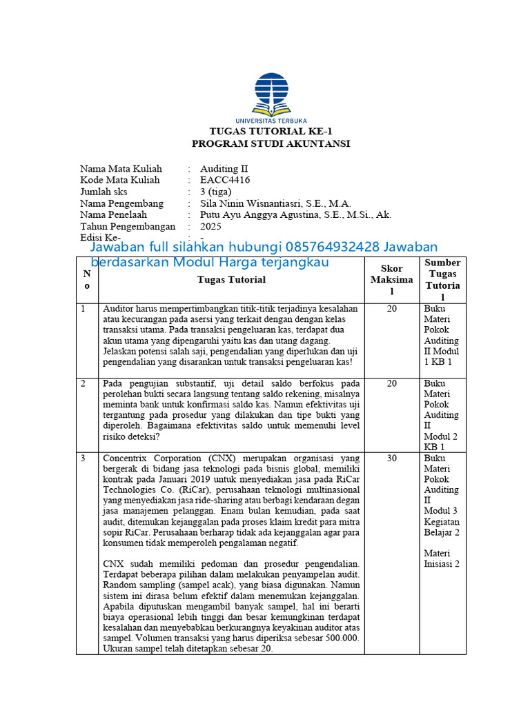 Tugas Tutorial Auditing II EACC4416 | PDF