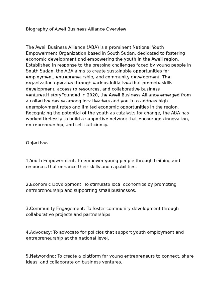Aweil Business Alliance | PDF | Entrepreneurship | Economic Development
