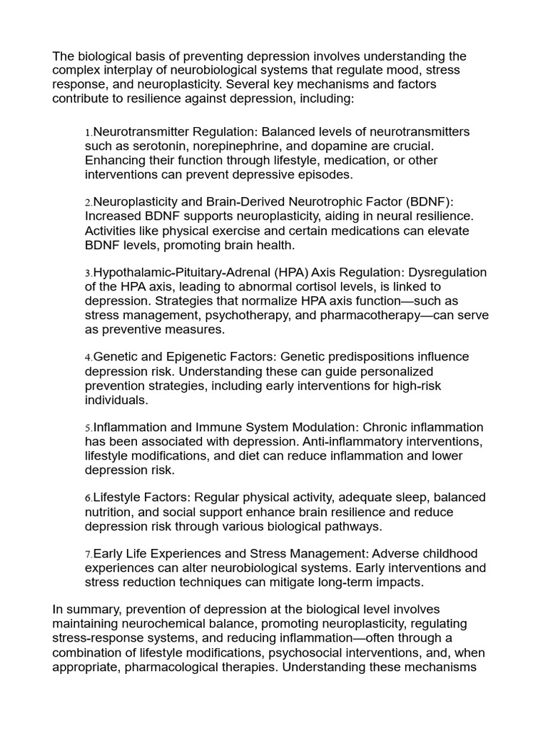 The Biological Basis of Preventing Depression | PDF