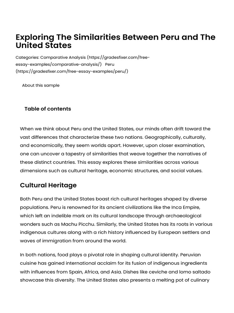 Exploring The Similarities Between Peru and The United States - (Essay ...