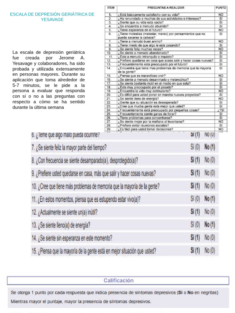 Escala de Depresion Geriatrica de Yesavage | PDF