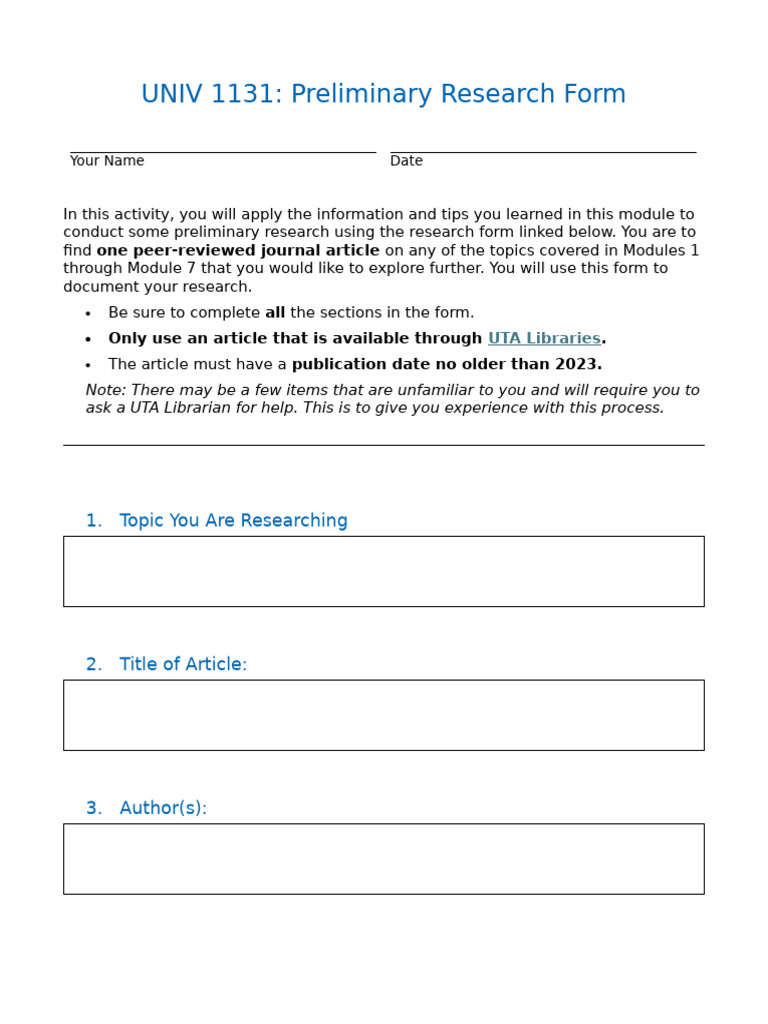 UTA Research Form for Peer-Reviewed Articles | PDF