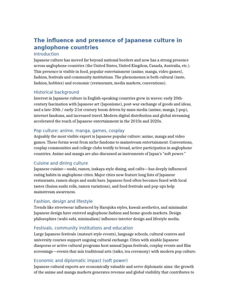 Japanese Culture's Impact in Anglophone Countries | PDF | Japanese ...