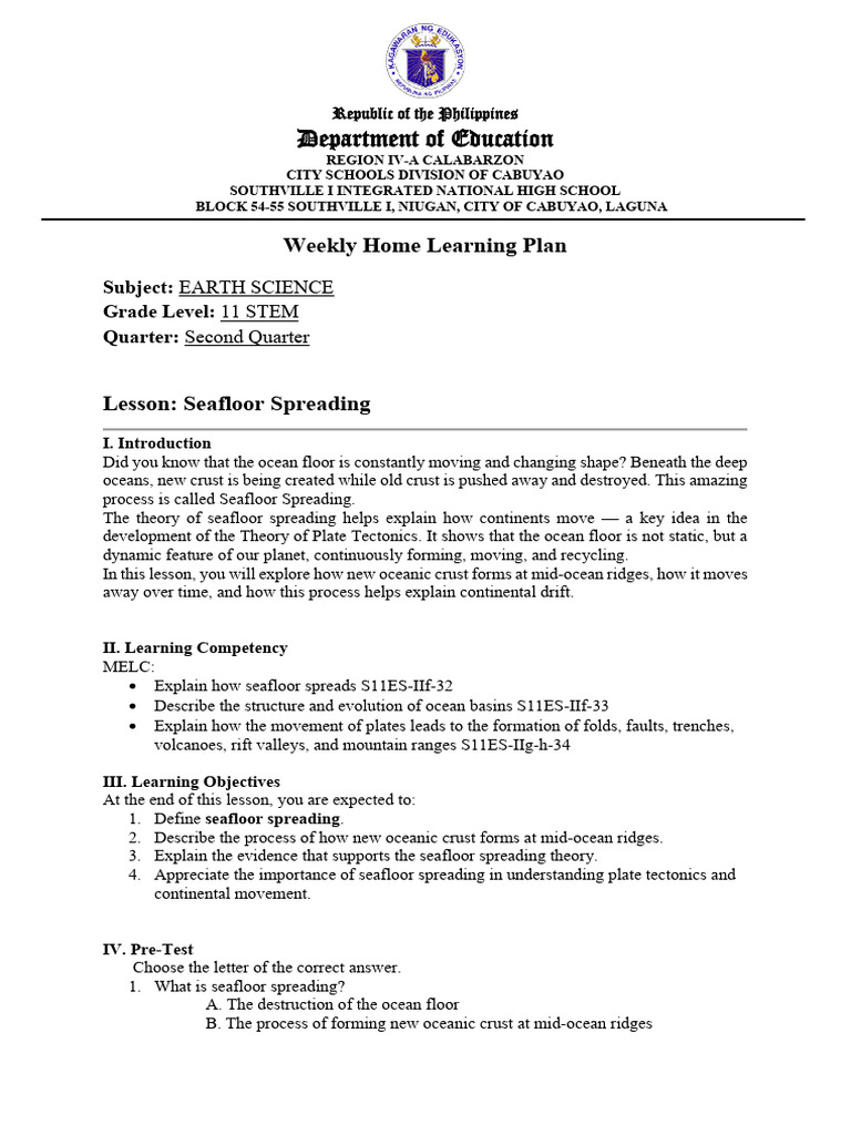 WHLP Seafloor Spreading Earth Science | PDF | Plate Tectonics | Seabed