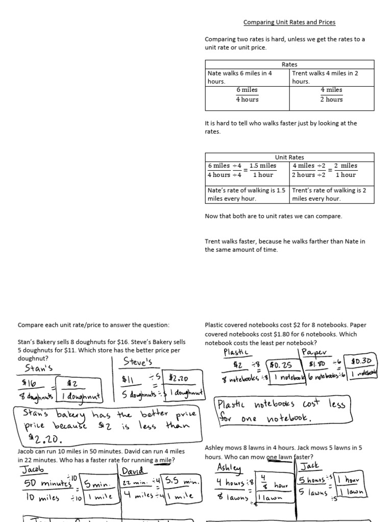 Comparing Unit Rates and Prices | PDF