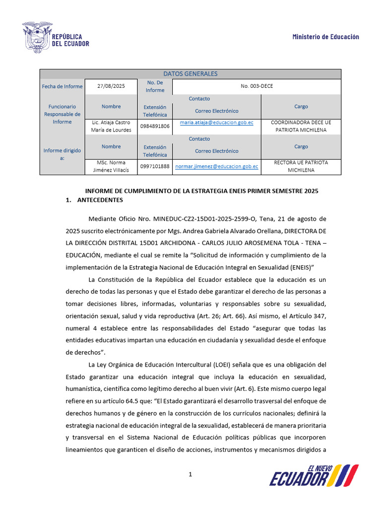 Informe ENEIS Primer Semestre 2025 | PDF | Plan de estudios