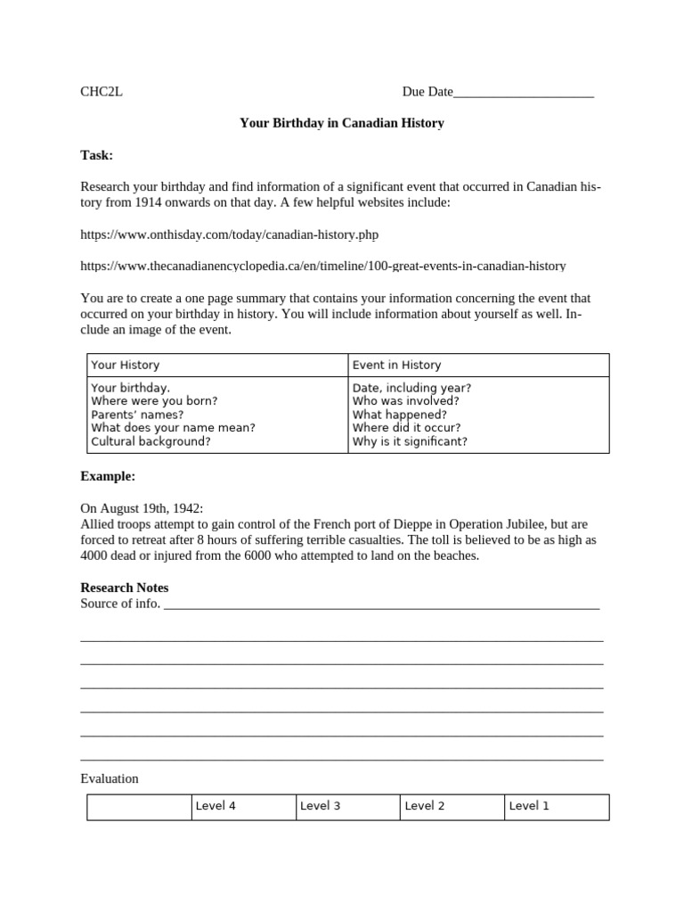CHC2L Your Birthday in History | PDF