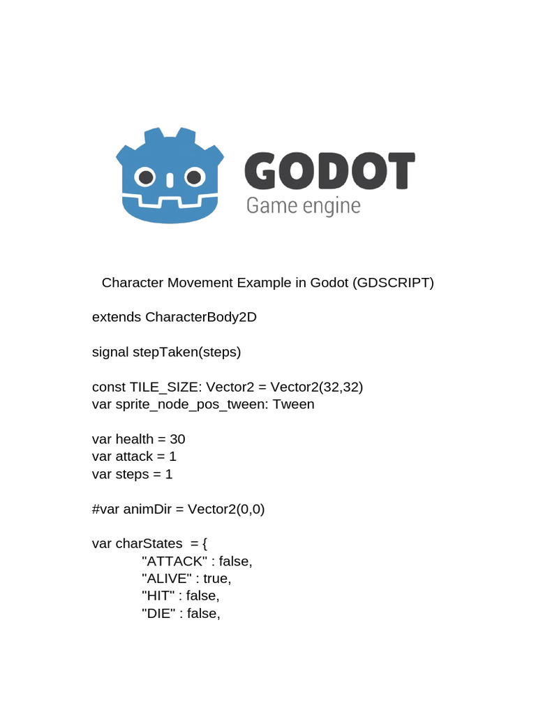Character Movement Example in Godot (GDSCRIPT) | PDF