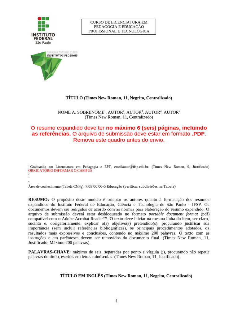Modelo Resumo Expandido WORD | PDF | Abstract (resumo)