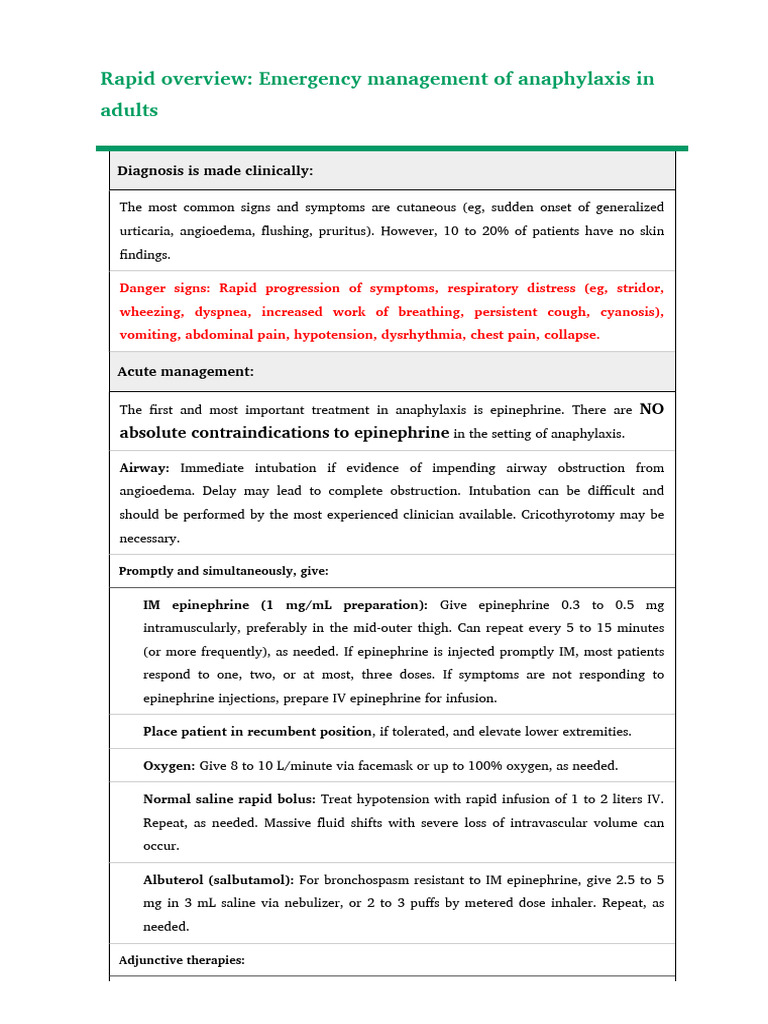 Anaphylaxis Management in Adults | PDF | Intravenous Therapy | Clinical ...