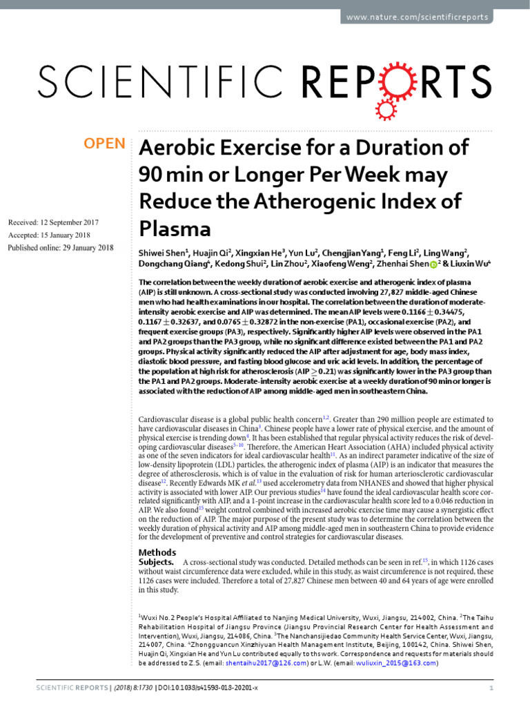 Aerobic Exercise For A Duration of 90 Min or Longer Per Week May Reduce ...