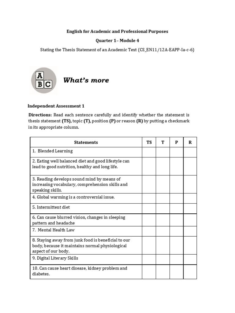 Module 1 - Activity 4 (Thesis Statement) | PDF | Major Depressive ...