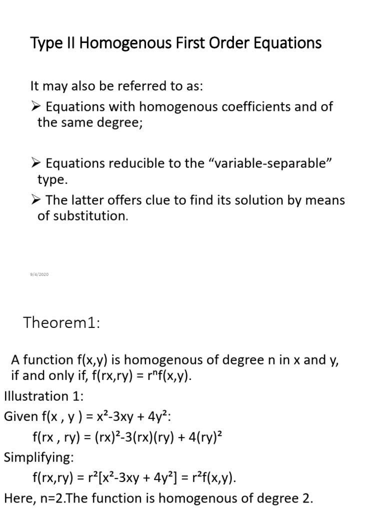 Unit II OFOE Homogenous First Order | PDF | Equations | Mathematics