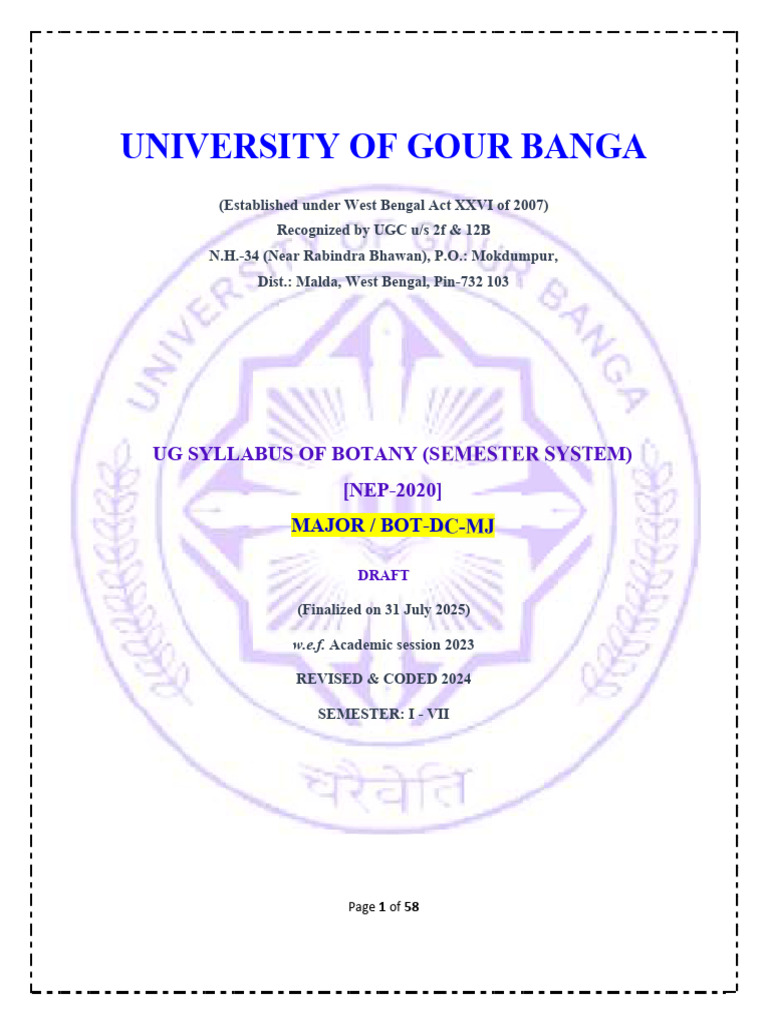 UG SYLLABUS OF BOTANY - MAJOR - NEP 2020 - W.E.F 01.08.2025 - FINAL ...