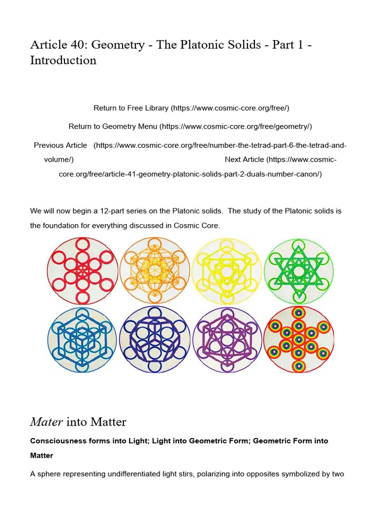 Article 40 - Geometry - The Platonic Solids - Part 1 - Introduction ...
