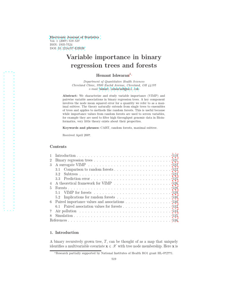 Variable Importance in Binary Trees | PDF | Errors And Residuals ...