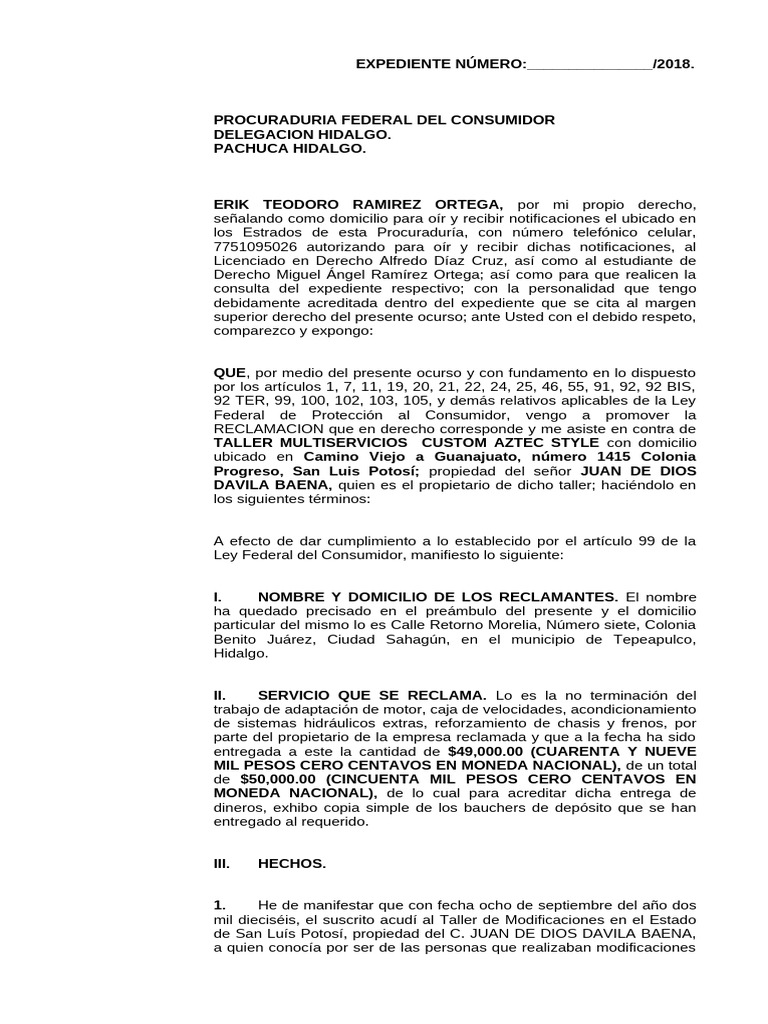 Queja Profeco Erik Teodoro. | PDF