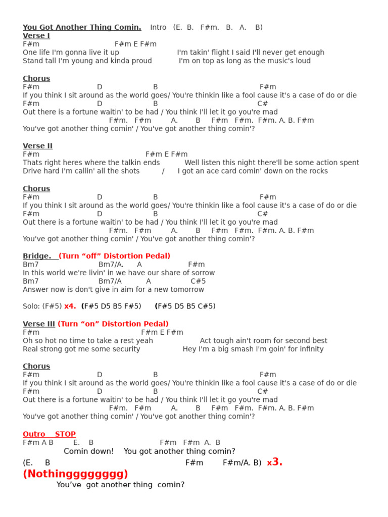 You Got Another Thing Comin | PDF | Songs | Sound Recording