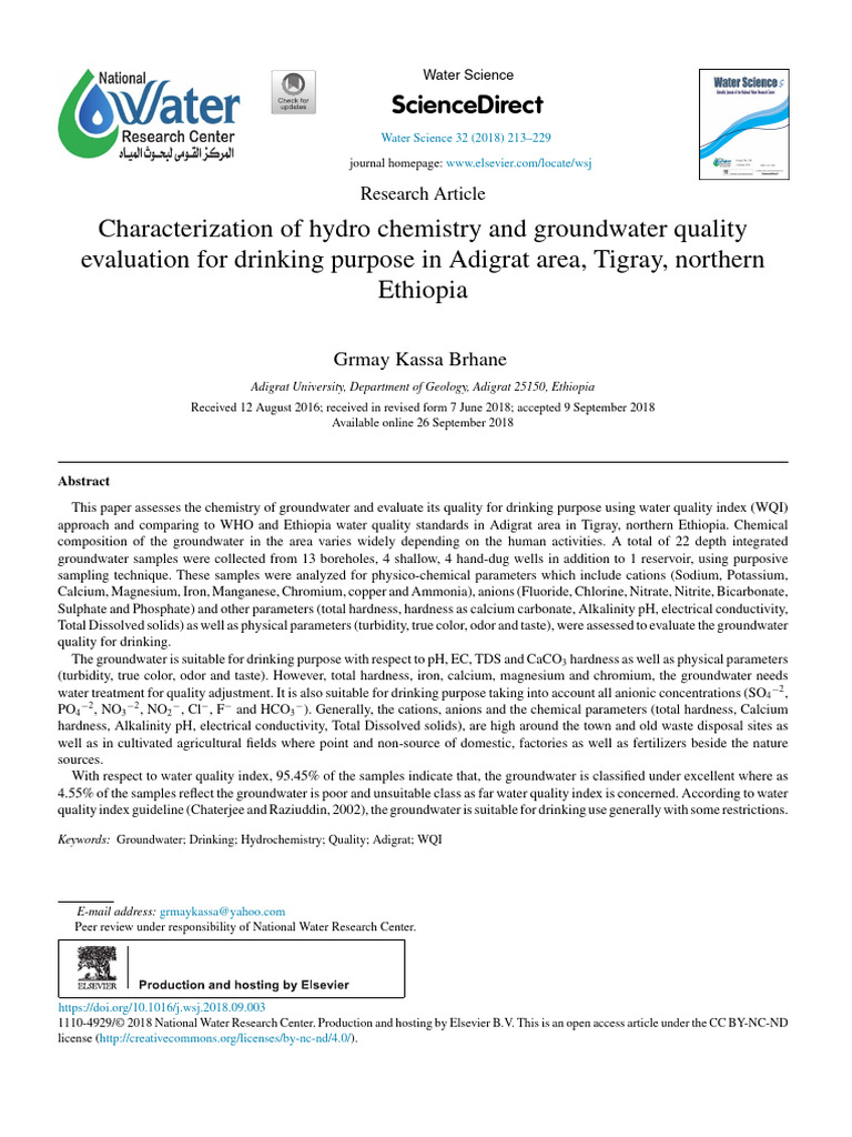 Characterization of Hydro Chemistry and Groundwater Quality Evaluation ...
