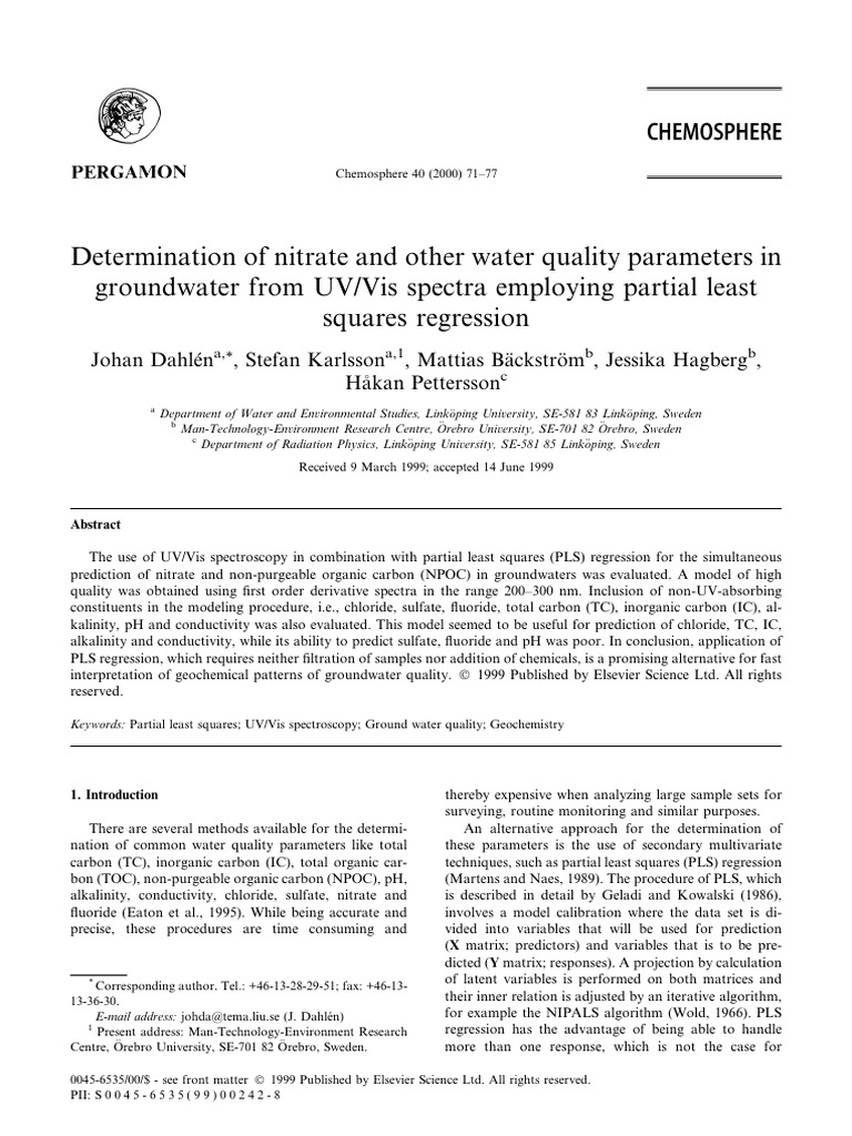 Determination of Nitrate and Other Water | PDF | Cross Validation ...