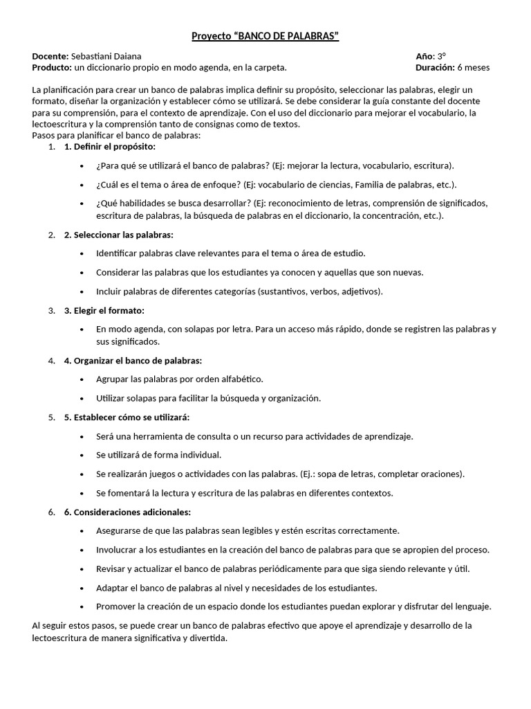 Creación de un Banco de Palabras Infantil | PDF | Aprendizaje | Diccionario