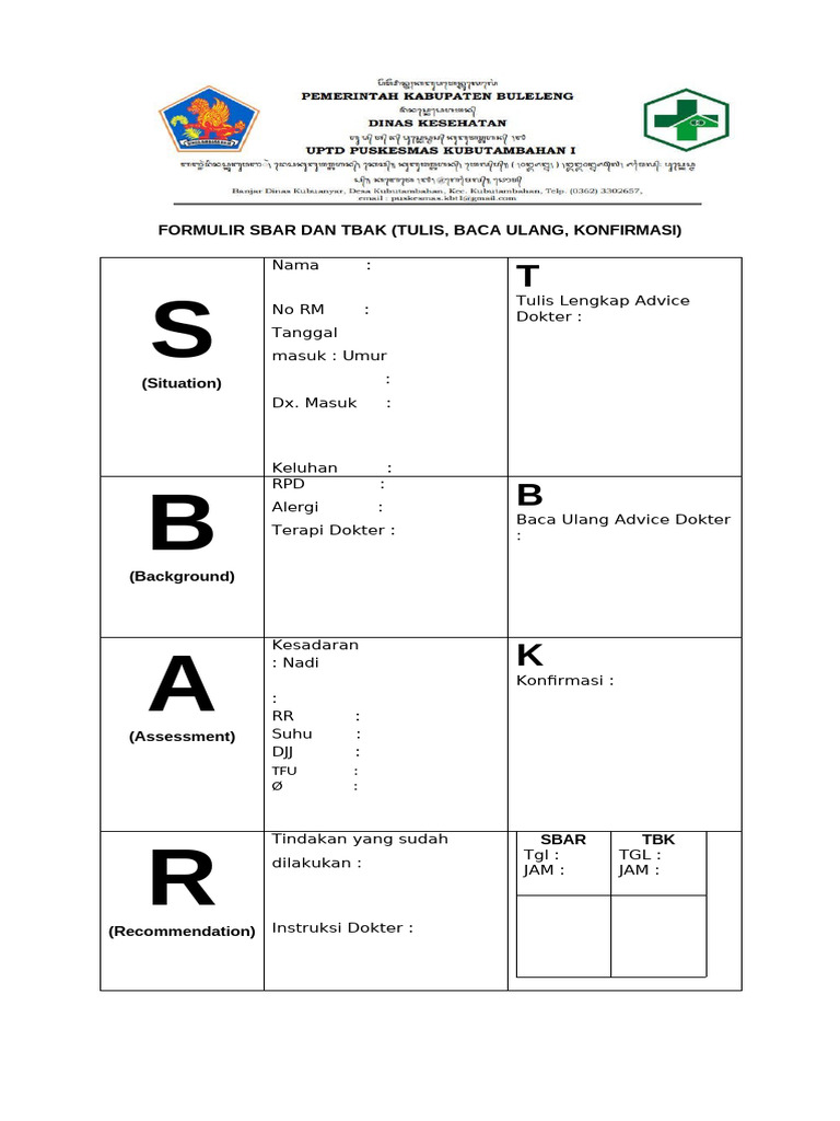 Form Sbar Tbak | PDF