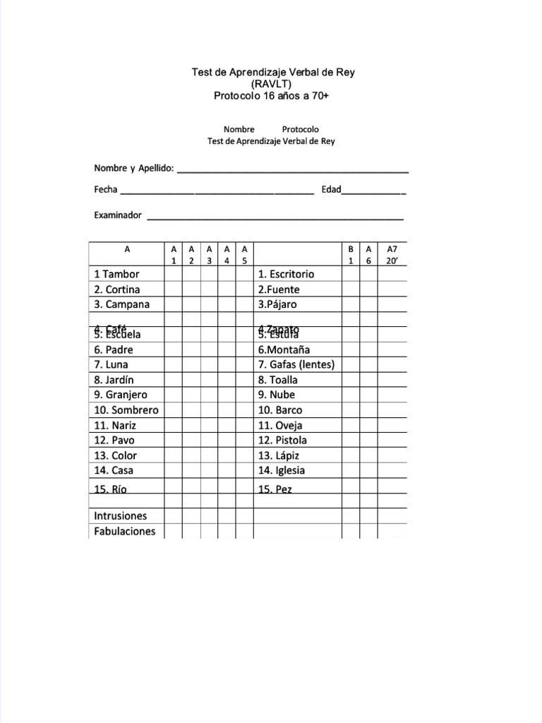 Test de Aprendizaje Verbal de Rey PDF | PDF