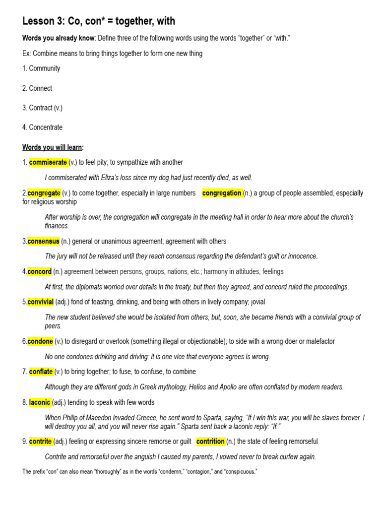 Vocabulary Lesson: Co- Words Explained | PDF