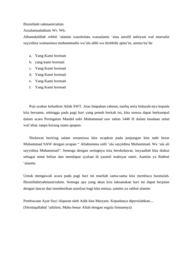 MC Acara Masjid Maulid Nabi | PDF