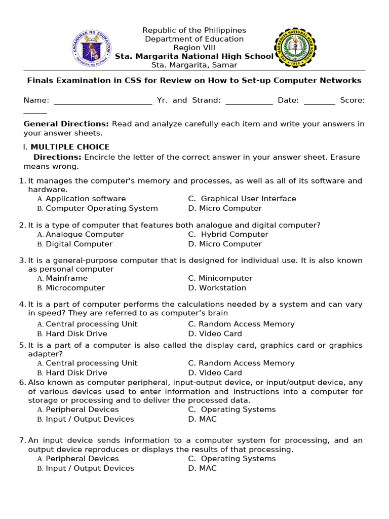 Final EXAMINATION 12 CSS Review on How to Set-up Computer Networks | PDF | Microcomputers ...