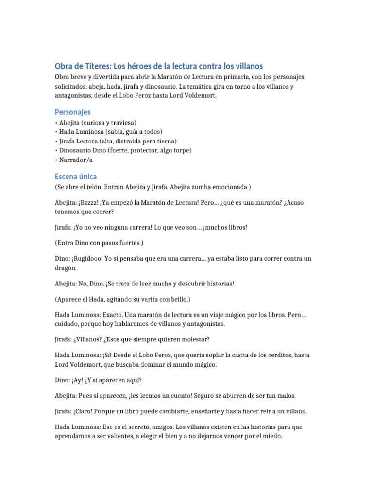 Obra de Titeres Maraton Lectura | PDF